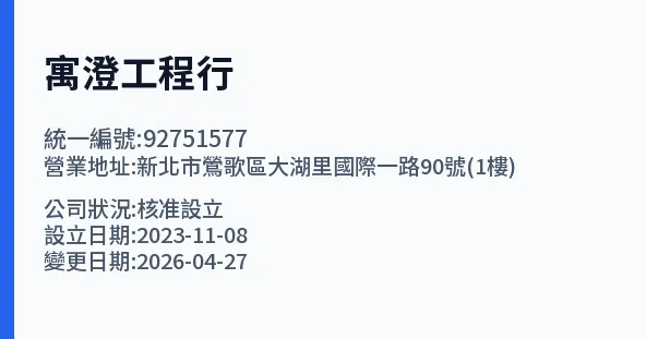 寓澄工程行的照片-統編 92751577(新北市) 公司登記資料與營業項目詳細圖表