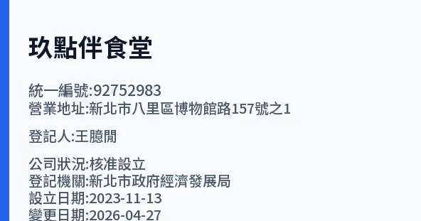 玖點伴食堂的照片-統編 92752983(新北市) 公司登記資料與營業項目詳細圖表