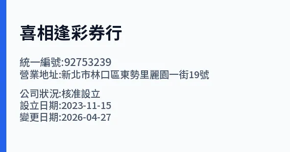 喜相逢彩券行的照片-統編 92753239(新北市) 公司登記資料與營業項目詳細圖表