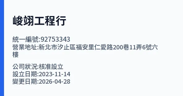 峻翊工程行的照片-統編 92753343(新北市) 公司登記資料與營業項目詳細圖表