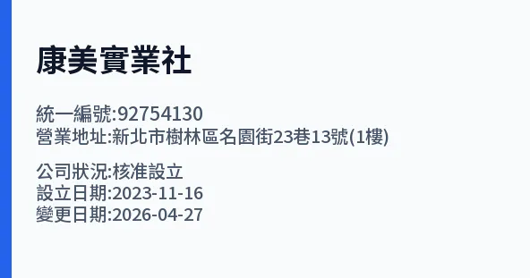 康美實業社的照片-統編 92754130(新北市) 公司登記資料與營業項目詳細圖表