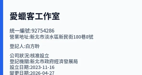 愛蠟客工作室的照片-統編 92754286(新北市) 公司登記資料與營業項目詳細圖表