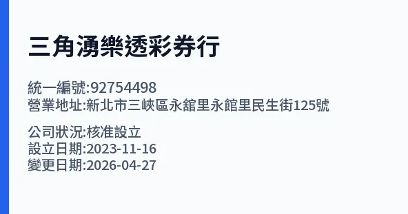 三角湧樂透彩券行的照片-統編 92754498(新北市) 公司登記資料與營業項目詳細圖表