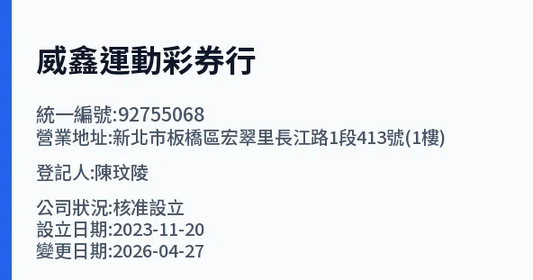 威鑫運動彩券行的照片-統編 92755068(新北市) 公司登記資料與營業項目詳細圖表