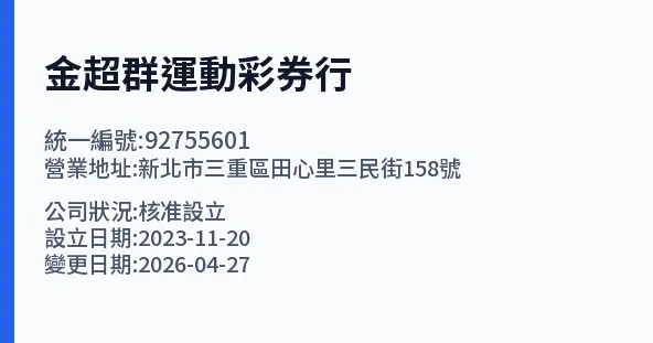 金超群運動彩券行的照片-統編 92755601(新北市) 公司登記資料與營業項目詳細圖表