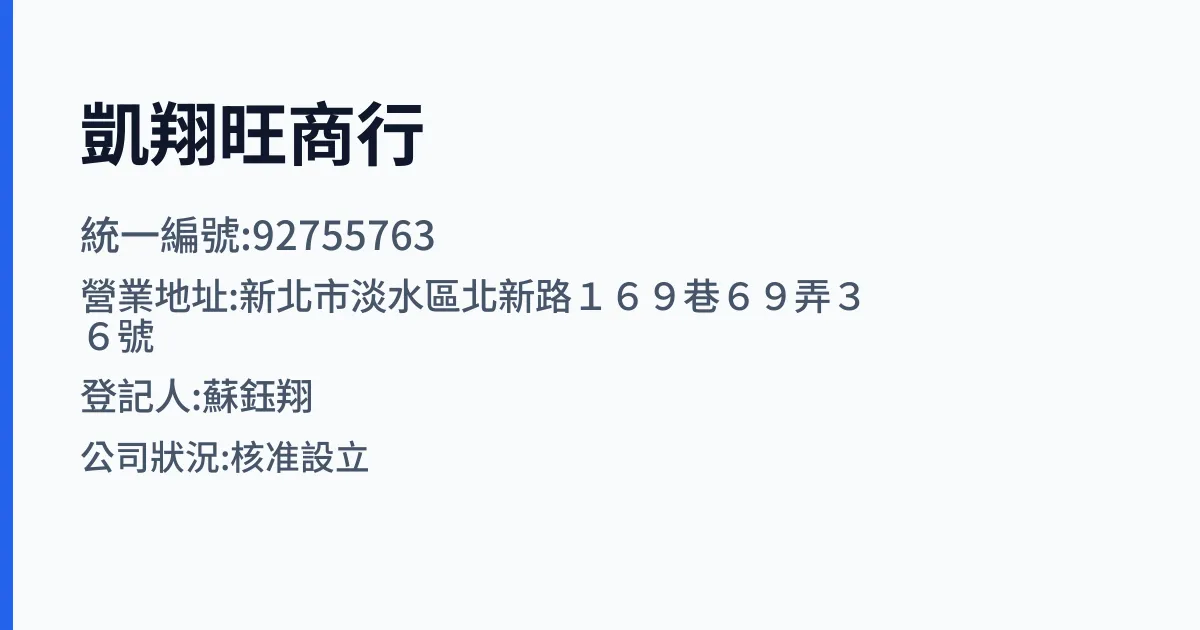 凱翔旺商行 - 統編 92755763（新北市） 公司登記資料與營業項目詳細圖表