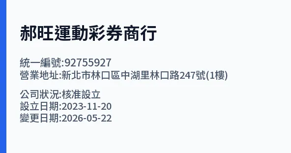 郝旺運動彩券商行的照片-統編 92755927(新北市) 公司登記資料與營業項目詳細圖表