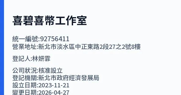 喜碧喜幣工作室的照片-統編 92756411(新北市) 公司登記資料與營業項目詳細圖表