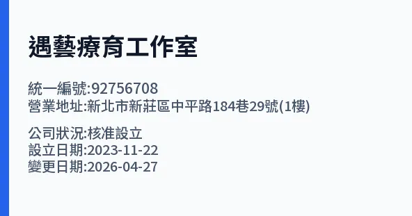遇藝療育工作室的照片-統編 92756708(新北市) 公司登記資料與營業項目詳細圖表