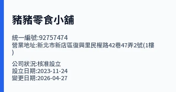 豬豬零食小舖的照片-統編 92757474(新北市) 公司登記資料與營業項目詳細圖表
