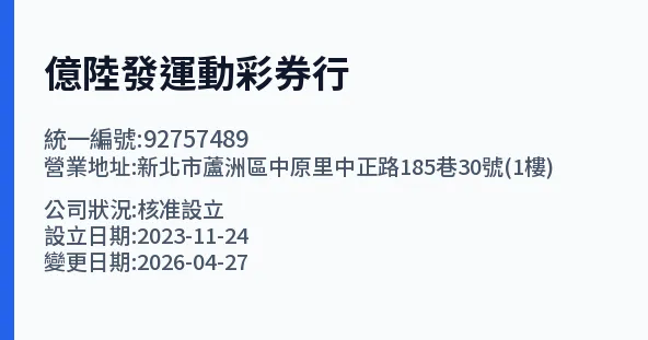 億陸發運動彩券行的照片-統編 92757489(新北市) 公司登記資料與營業項目詳細圖表