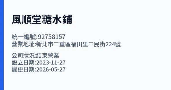 風順堂糖水鋪的照片-統編 92758157(新北市) 公司登記資料與營業項目詳細圖表