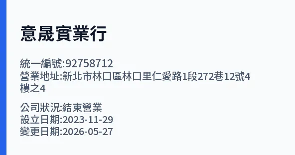 意晟實業行的照片-統編 92758712(新北市) 公司登記資料與營業項目詳細圖表