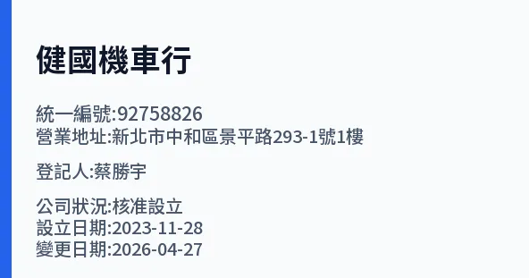 健國機車行的照片-統編 92758826(新北市) 公司登記資料與營業項目詳細圖表