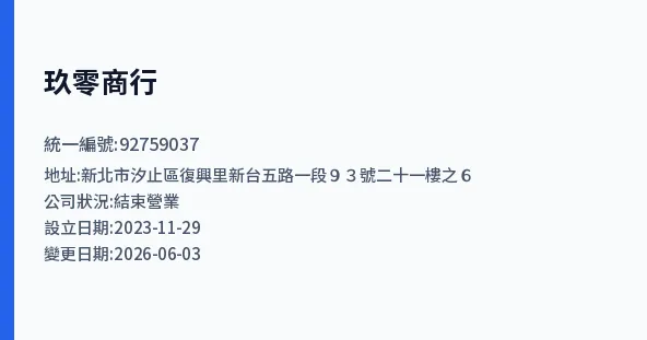 玖零商行的照片-統編 92759037(新北市) 公司登記資料與營業項目詳細圖表