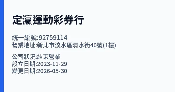 定瀛運動彩券行的照片-統編 92759114(新北市) 公司登記資料與營業項目詳細圖表