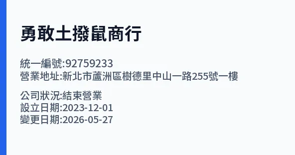 勇敢土撥鼠商行的照片-統編 92759233(新北市) 公司登記資料與營業項目詳細圖表