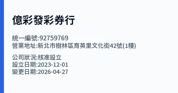 億彩發彩券行的照片-統編 92759769(新北市) 公司登記資料與營業項目詳細圖表