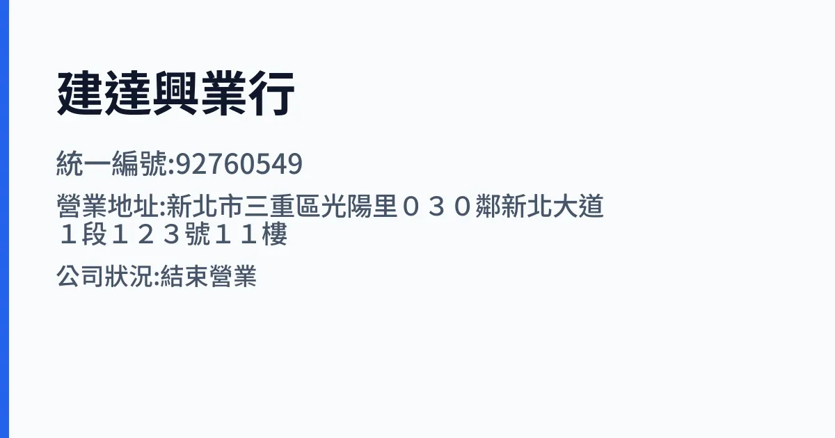 建達興業行 - 統編 92760549(新北市) 公司登記資料與營業項目詳細圖表