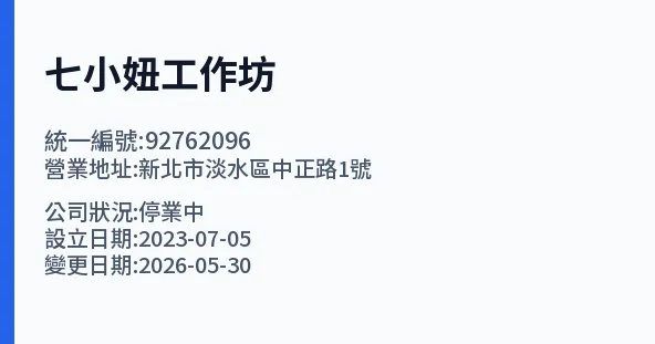 七小妞工作坊的照片-統編 92762096(新北市) 公司登記資料與營業項目詳細圖表