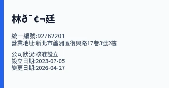 林憲廷的照片-統編 92762201(新北市) 公司登記資料與營業項目詳細圖表