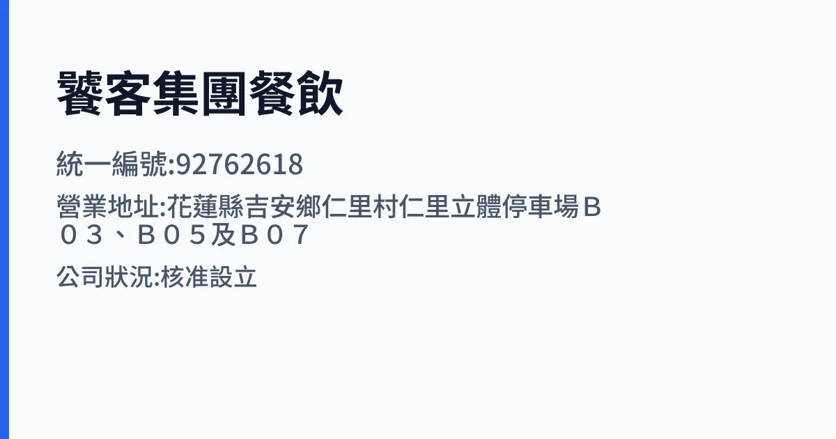 饕客集團餐飲 - 統編 92762618(花蓮縣) 公司登記資料與營業項目詳細圖表