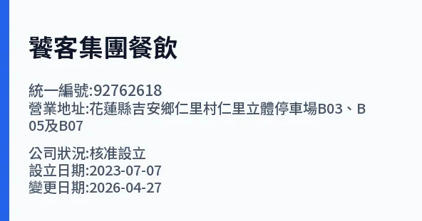饕客集團餐飲的照片-統編 92762618(花蓮縣) 公司登記資料與營業項目詳細圖表