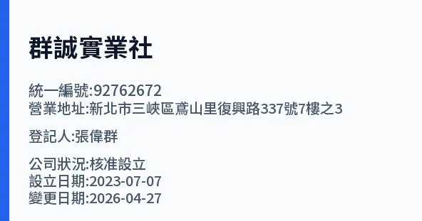 群誠實業社的照片-統編 92762672(新北市) 公司登記資料與營業項目詳細圖表