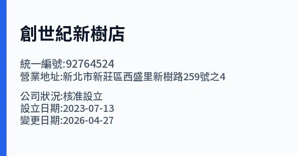 創世紀新樹店的照片-統編 92764524(新北市) 公司登記資料與營業項目詳細圖表