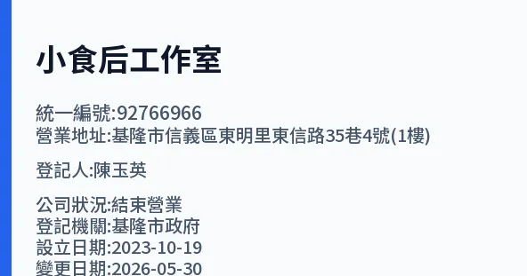 小食后工作室的照片-統編 92766966(基隆市) 公司登記資料與營業項目詳細圖表