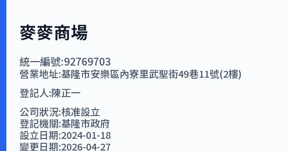 麥麥商場的照片-統編 92769703(基隆市) 公司登記資料與營業項目詳細圖表