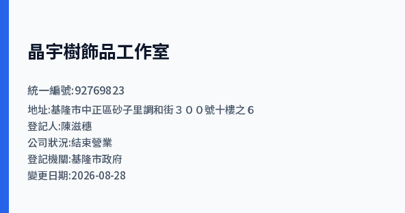 晶宇樹飾品工作室的照片-統編 92769823(基隆市) 公司登記資料與營業項目詳細圖表