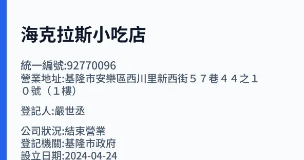 海克拉斯小吃店的照片-統編 92770096(基隆市) 公司登記資料與營業項目詳細圖表