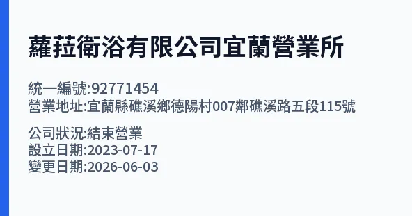 蘿菈衛浴有限公司宜蘭營業所的照片-統編 92771454(宜蘭縣) 公司登記資料與營業項目詳細圖表