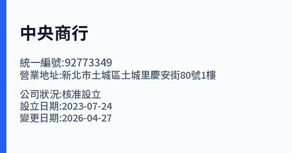 中央商行的照片-統編 92773349(新北市) 公司登記資料與營業項目詳細圖表