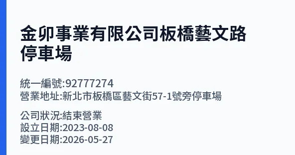 金卯事業有限公司板橋藝文路停車場的照片-統編 92777274(新北市) 公司登記資料與營業項目詳細圖表