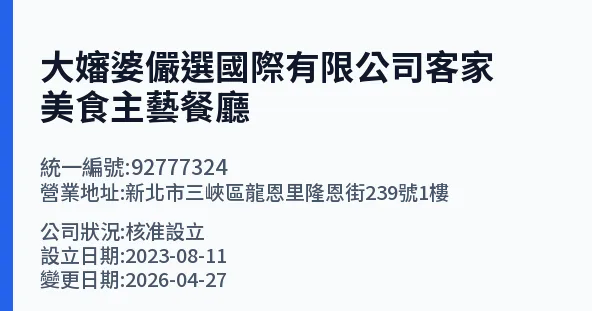 大嬸婆儼選國際有限公司客家美食主藝餐廳的照片-統編 92777324(新北市) 公司登記資料與營業項目詳細圖表
