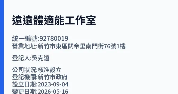 遠遠體適能工作室的照片-統編 92780019(新竹市) 公司登記資料與營業項目詳細圖表