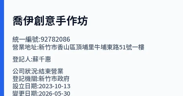 喬伊創意手作坊的照片-統編 92782086(新竹市) 公司登記資料與營業項目詳細圖表