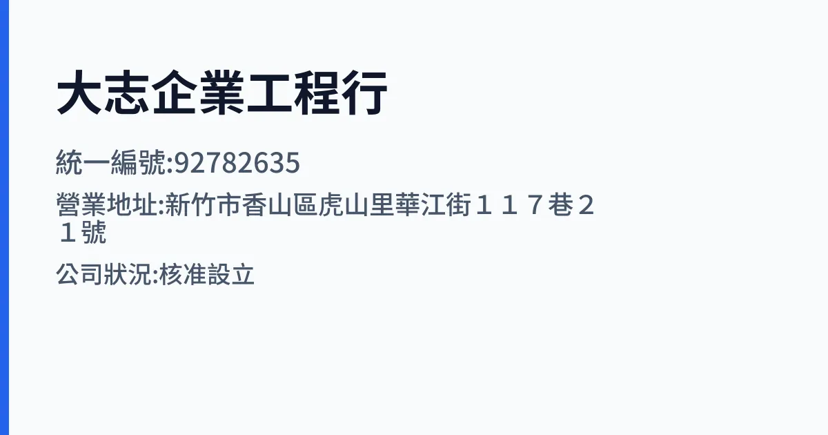 大志企業工程行 - 統編 92782635(新竹市) 公司登記資料與營業項目詳細圖表