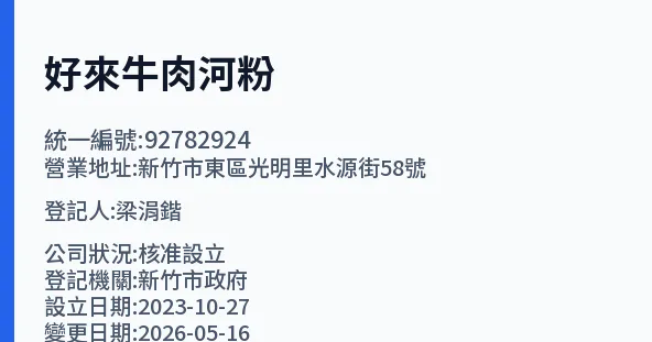 好來牛肉河粉的照片-統編 92782924(新竹市) 公司登記資料與營業項目詳細圖表