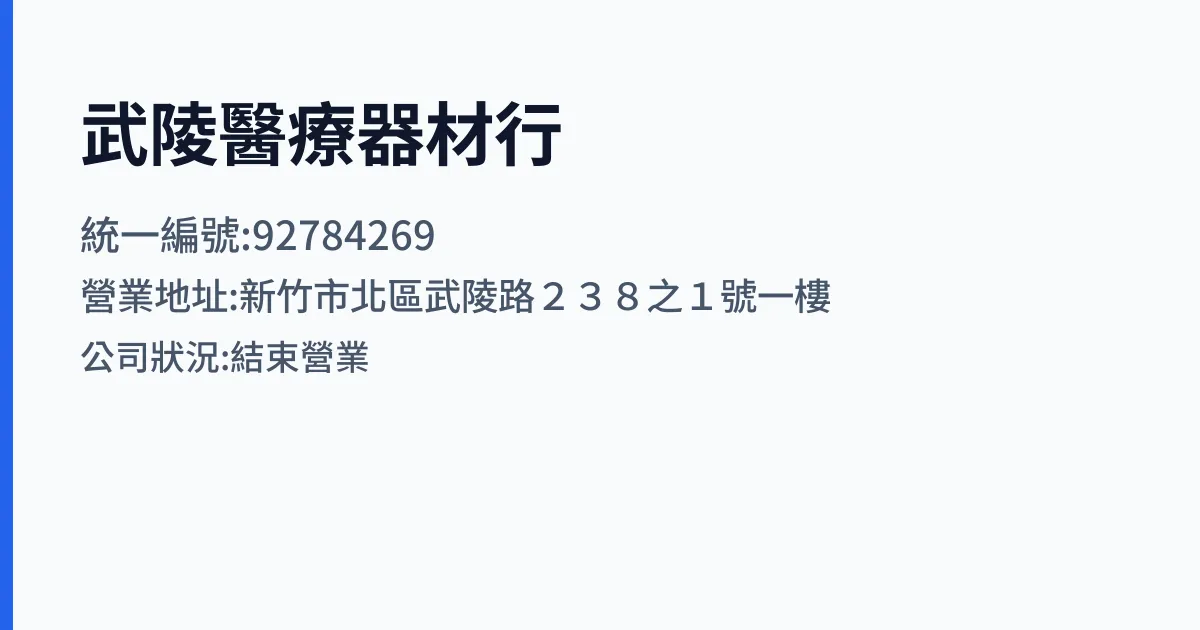 武陵醫療器材行 - 統編 92784269(新竹市) 公司登記資料與營業項目詳細圖表