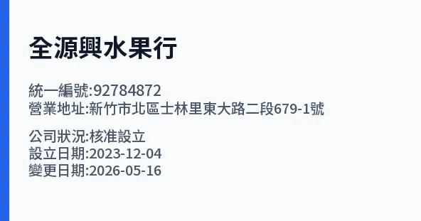 全源興水果行的照片-統編 92784872(新竹市) 公司登記資料與營業項目詳細圖表
