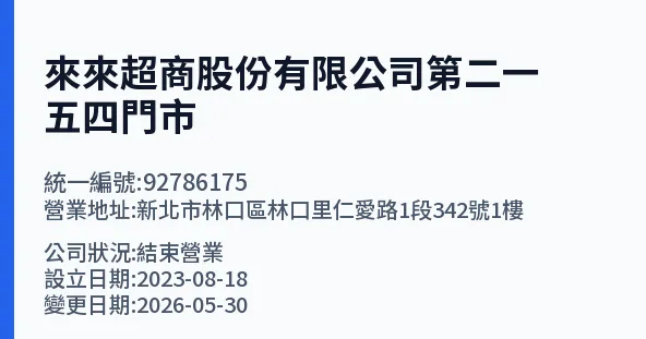 來來超商股份有限公司第二一五四門市的照片-統編 92786175(新北市) 公司登記資料與營業項目詳細圖表