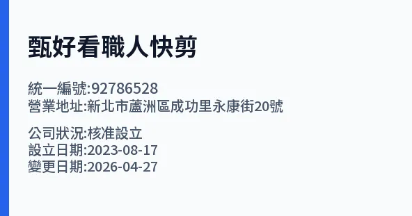 甄好看職人快剪的照片-統編 92786528(新北市) 公司登記資料與營業項目詳細圖表
