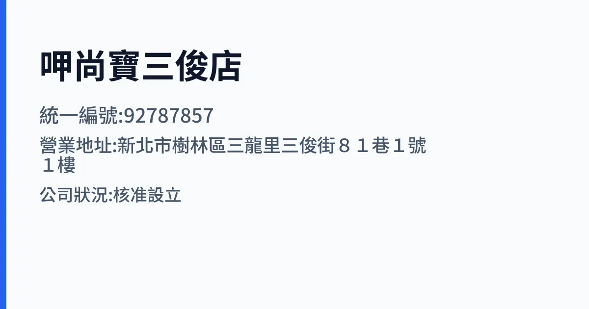呷尚寶三俊店 - 統編 92787857(新北市) 公司登記資料與營業項目詳細圖表