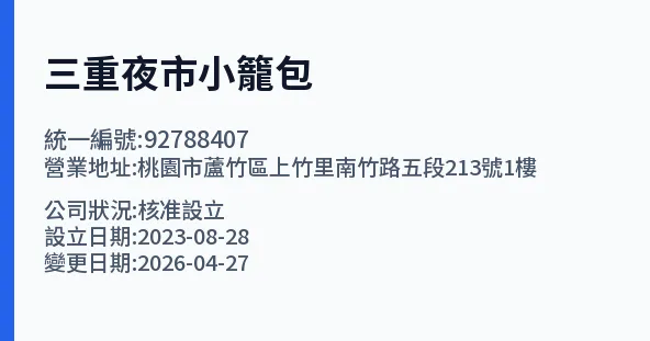 三重夜市小籠包的照片-統編 92788407(桃園市) 公司登記資料與營業項目詳細圖表