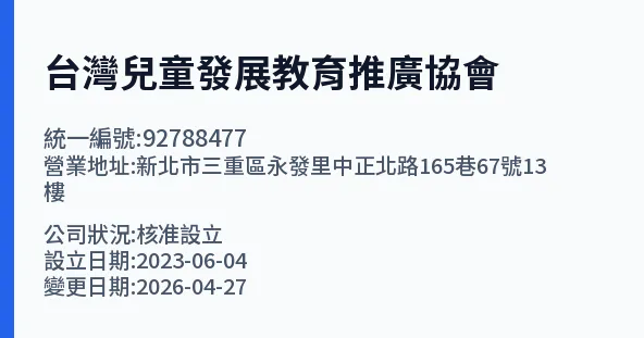 台灣兒童發展教育推廣協會的照片-統編 92788477(新北市) 公司登記資料與營業項目詳細圖表