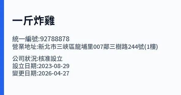 一斤炸雞的照片-統編 92788878(新北市) 公司登記資料與營業項目詳細圖表