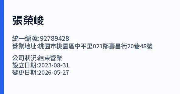 張榮峻的照片-統編 92789428(桃園市) 公司登記資料與營業項目詳細圖表